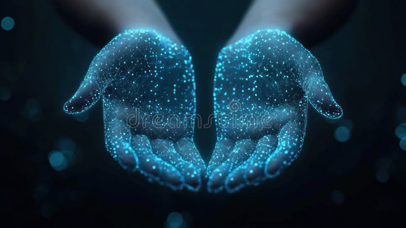 Digital Hands in Prayer, Abstract Dark Background, Conceptual ...