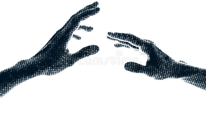 Digital Hands Reaching Towards Each Other, Composed of Binary Code, on ...