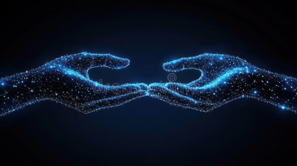 Digital Hands Touching, Abstract Connection, Dark Background Stock ...