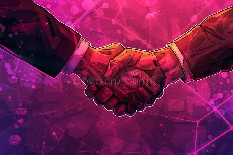 Digital Handshake on Abstract Network Background Stock Illustration ...
