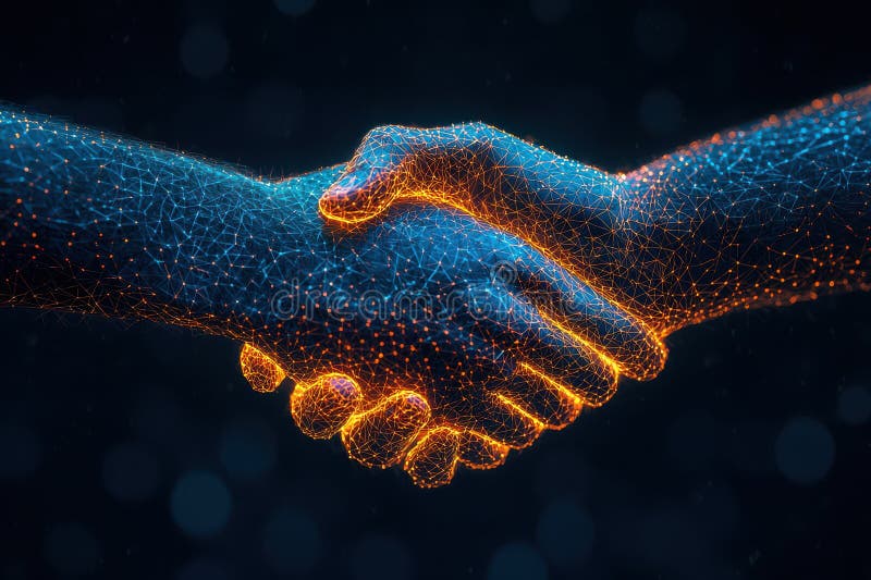 Digital Handshake with Abstract Network Design Symbolizing Technology ...