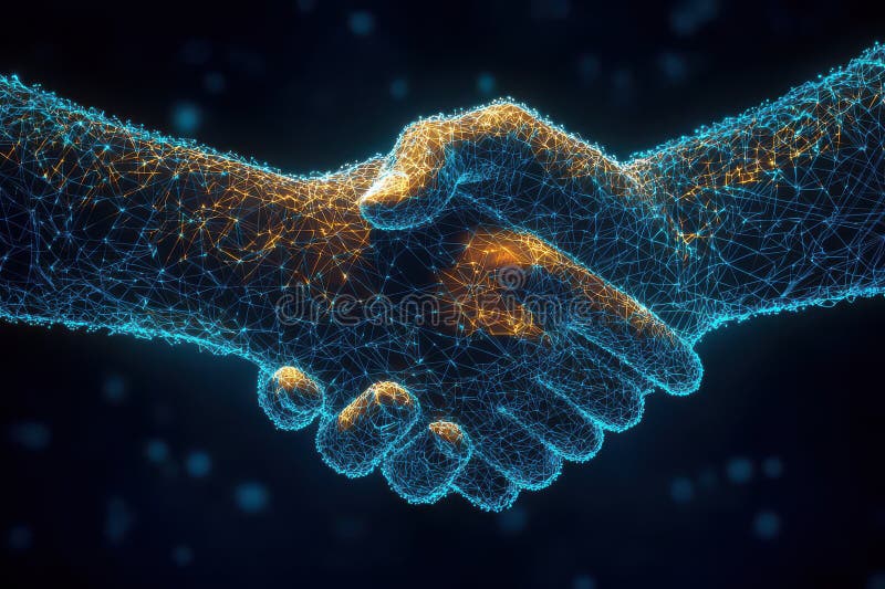 Business Handshake Digital Network Glowing Nodes Futuristic Technology ...