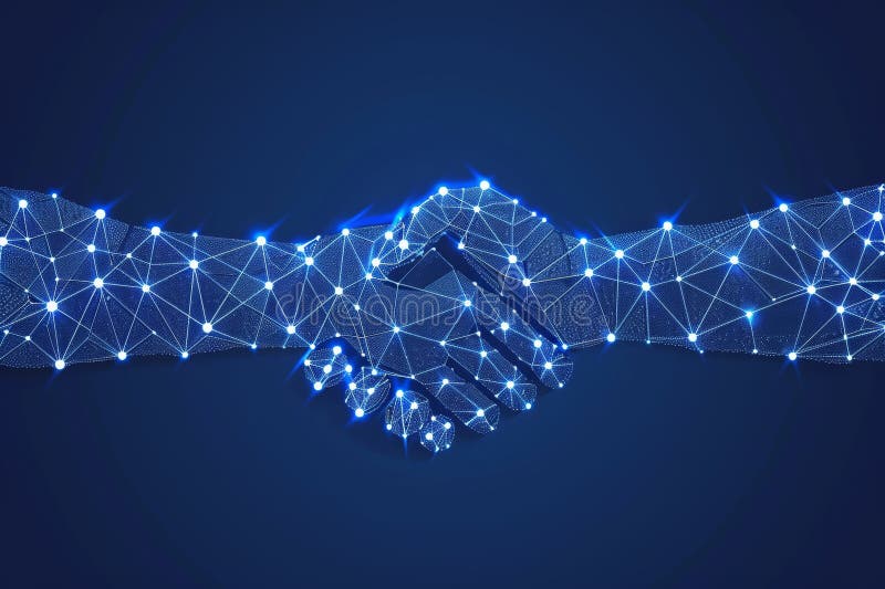 Digital Handshake Banner with Glowing Avatars Over Connected ...