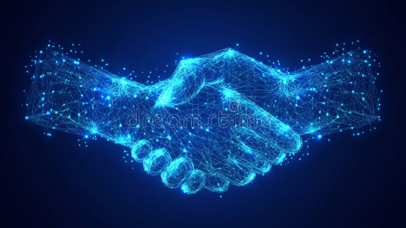 Digital Handshake on Blue Background Abstract Technology, Partnership ...