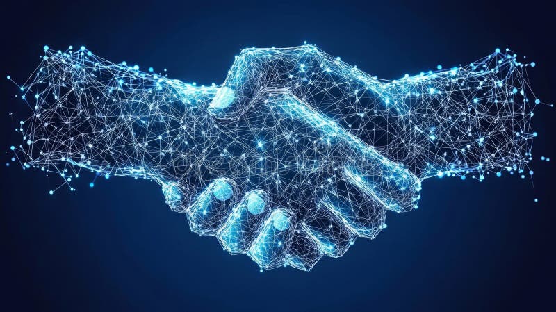 Digital Handshake on Blue Background Partnership, Connection, Agreement ...