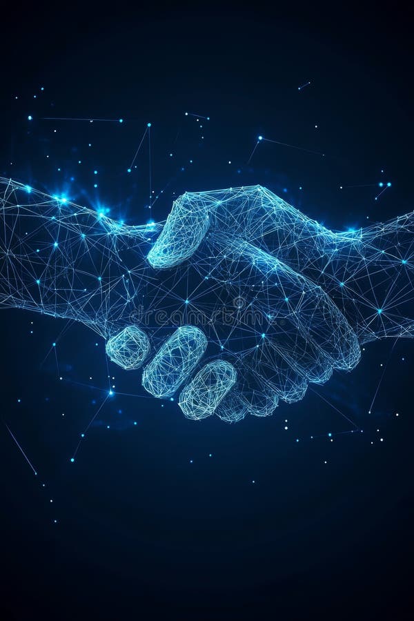 Digital Handshake on Blue Background, Partnership, Deal, Connection ...