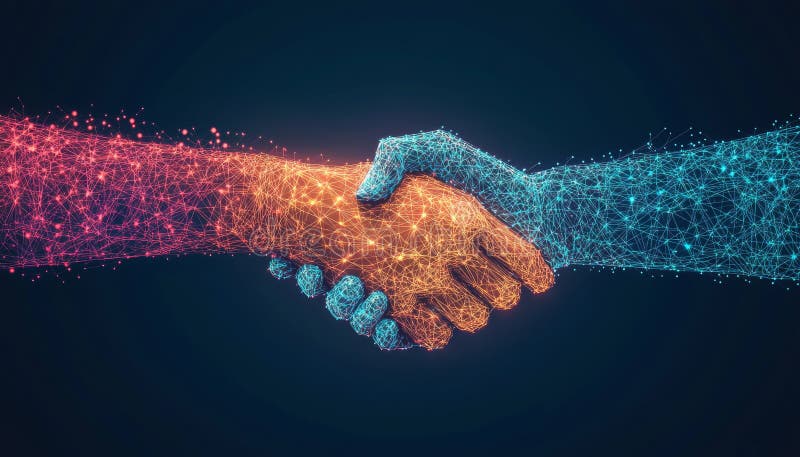 Digital Handshake on Blue Background Symbolizing Business Partnership ...