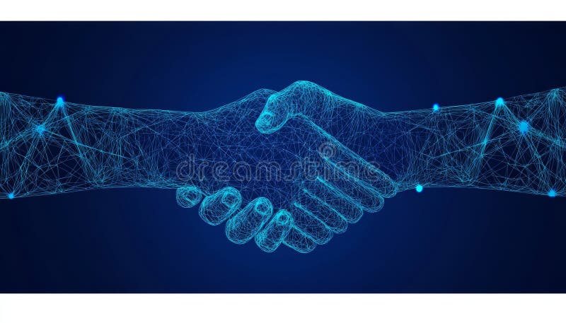 Digital Handshake on Blue Background,Symbolizing Partnership,Technology ...