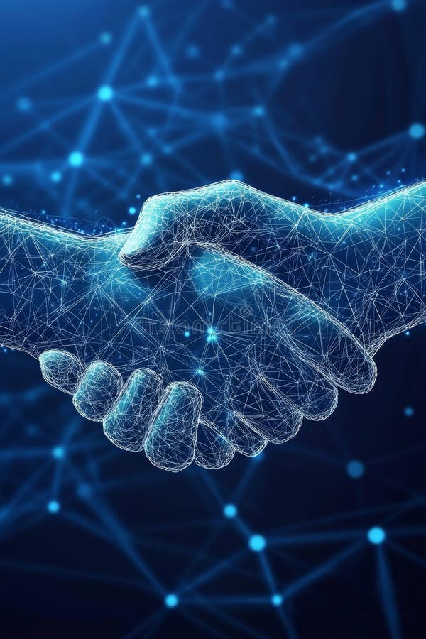 Digital Handshake on Blue Tech Background Business Partnership ...