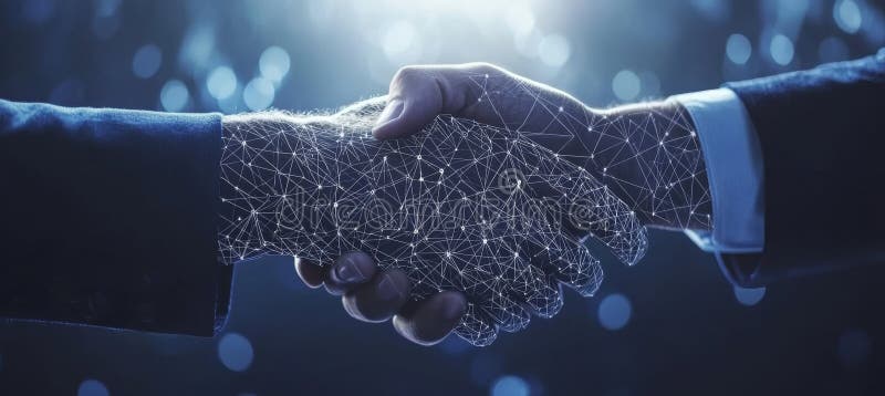 Digital Handshake on Blue Technology Background. Abstract Two Hands ...