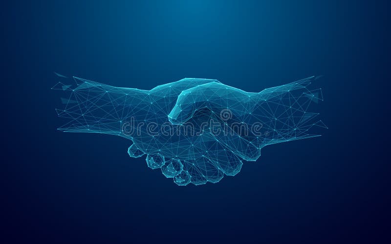 Digital Handshake on Blue Technology Background. Abstract Two Hands ...