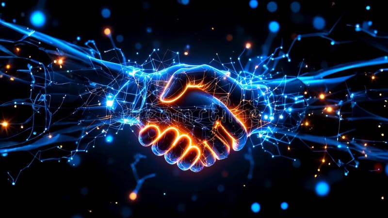 Digital Handshake on Blue Technology Background Stock Video - Video of ...