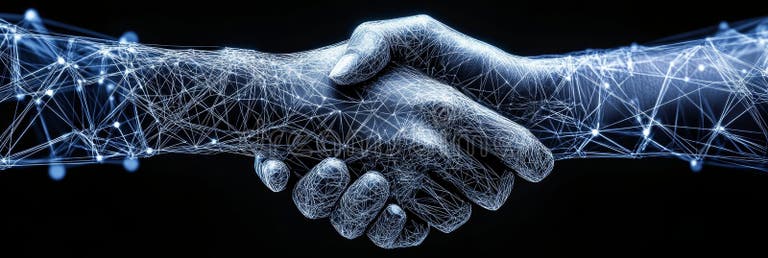 Digital Handshake on Blue Technology Background. Partnership Icon in ...