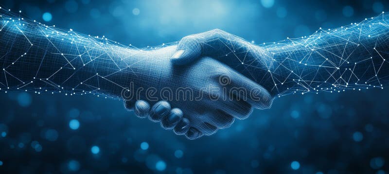 Digital Handshake on Blue Technology Background. Partnership Icon in ...