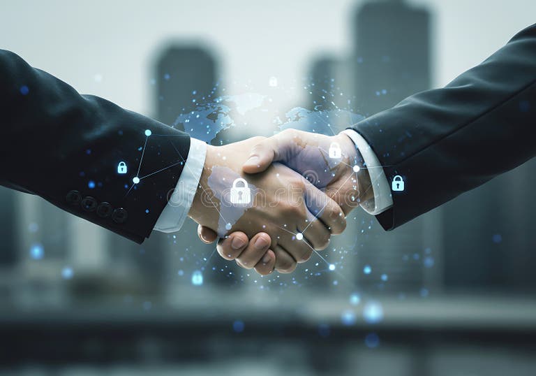 Digital Handshake between Business Partners and Tech Innovation Stock ...