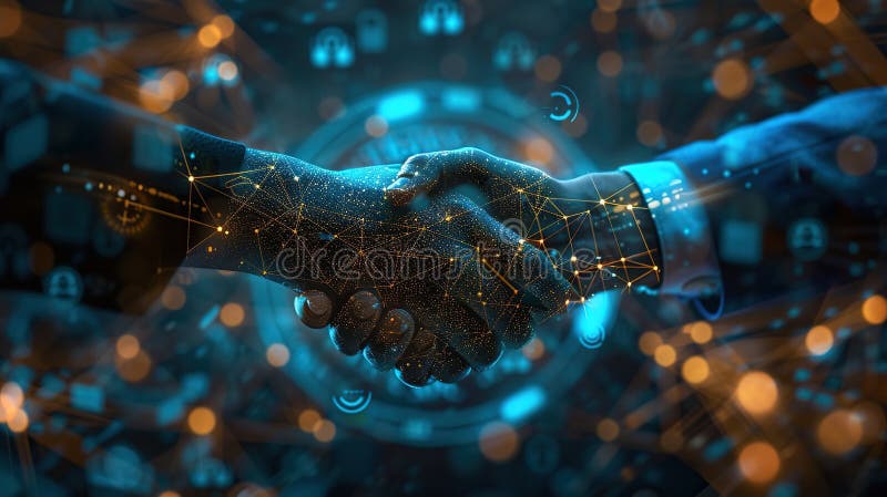 Digital Handshake: Connecting in the Tech Era Stock Illustration ...