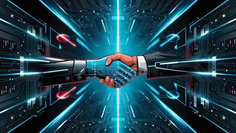 A Digital Handshake Connecting Two Figures, Set Against a Backdrop of ...