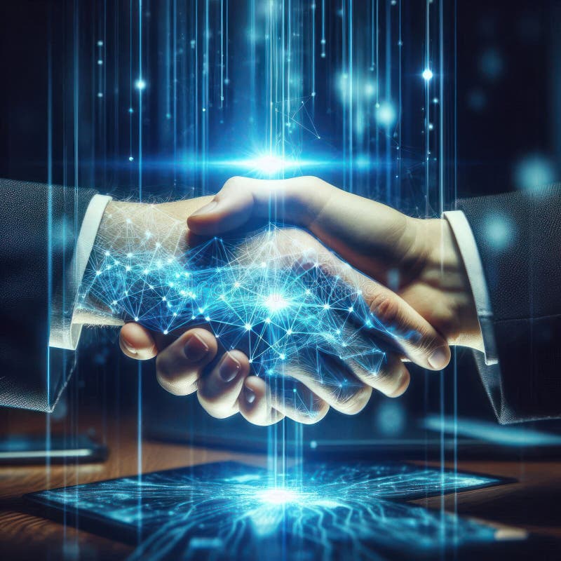 Digital Handshake with Data Network. Stock Photo - Image of science ...