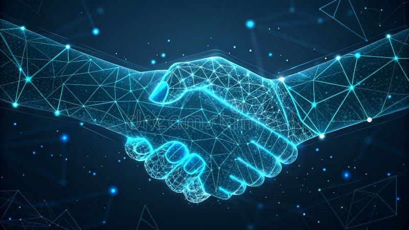 Digital Handshake Glows with Blue Neon Lines, Symbolizing a Successful ...