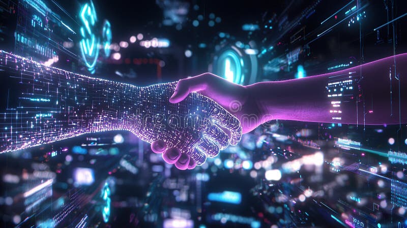 Digital Handshake between Human and Robotic Arm Symbolizes Technology ...