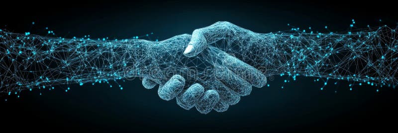 Digital Handshake Made of Network Mesh Representing Data Connection ...
