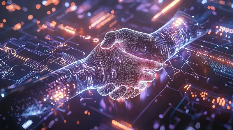 Digital Handshake Representing Collaboration in Technology and ...