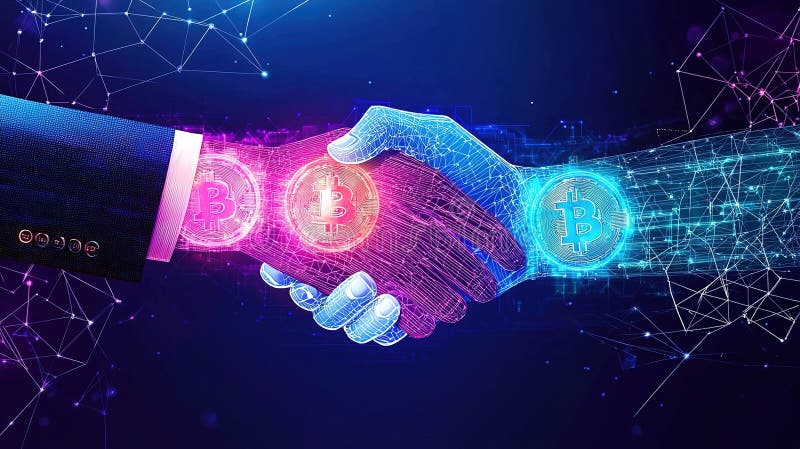 Digital Handshake Representing Cryptocurrency Collaboration in a ...