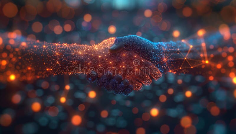 Digital Handshake Representing Technological Collaboration Stock Photo ...