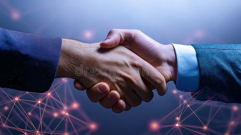 Digital Handshake Symbolizes Collaboration and Connection in Modern ...
