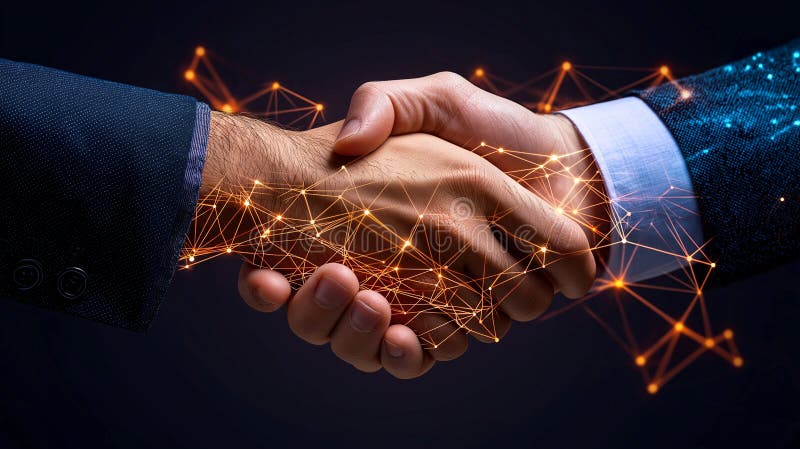 Digital Handshake Symbolizes Collaboration and Connection in Modern ...