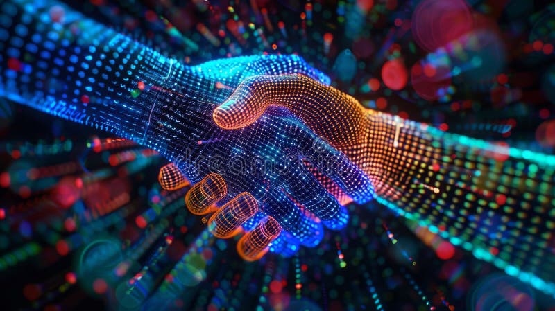 A Digital Handshake Symbolizes Collaboration and Connectivity in a Tech ...