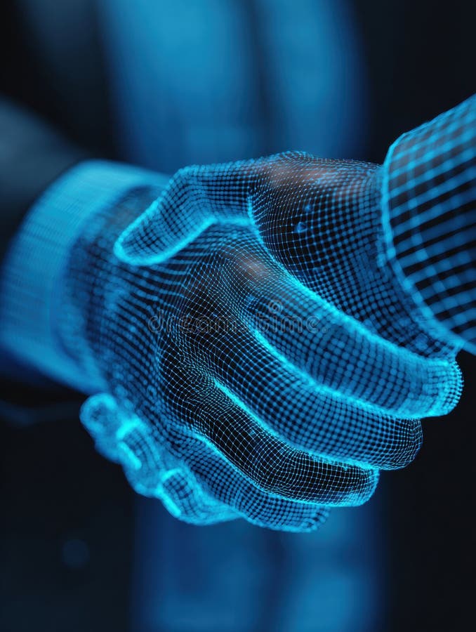 Handshake Symbolizing Partnership Over Digital Grid Background with ...