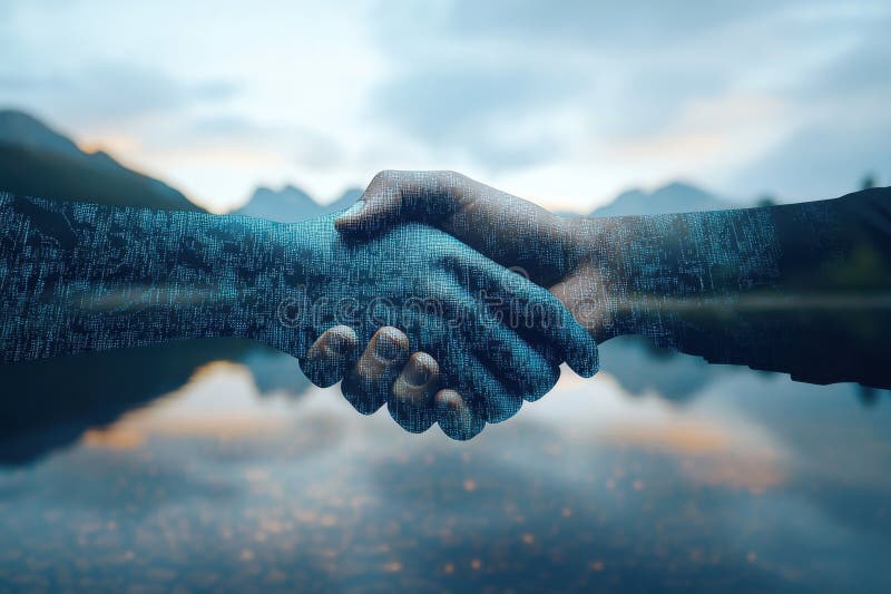 Digital Handshake Symbolizes Tech Collaboration and Human Connection in ...