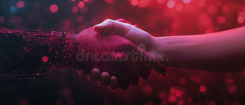 Digital Handshake Symbolizing Blockchain Secured Business Agreement ...