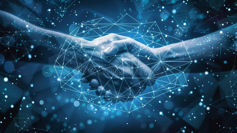 Digital Handshake Symbolizing Blockchain Technology and Connection ...