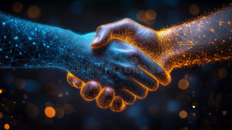 Digital Handshake Symbolizing Collaboration between Technology and ...