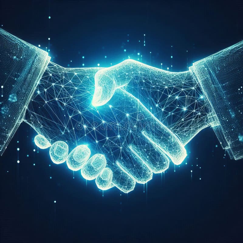 Digital Handshake Symbolizing Futuristic Collaboration Stock Photo ...