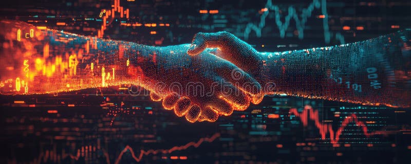 Digital Handshake Symbolizing Innovation and Global Connections Stock ...