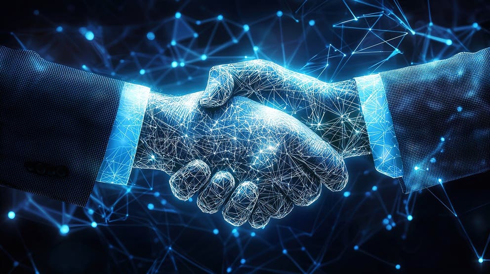 A Digital Handshake Symbolizing Partnership and Collaboration in ...