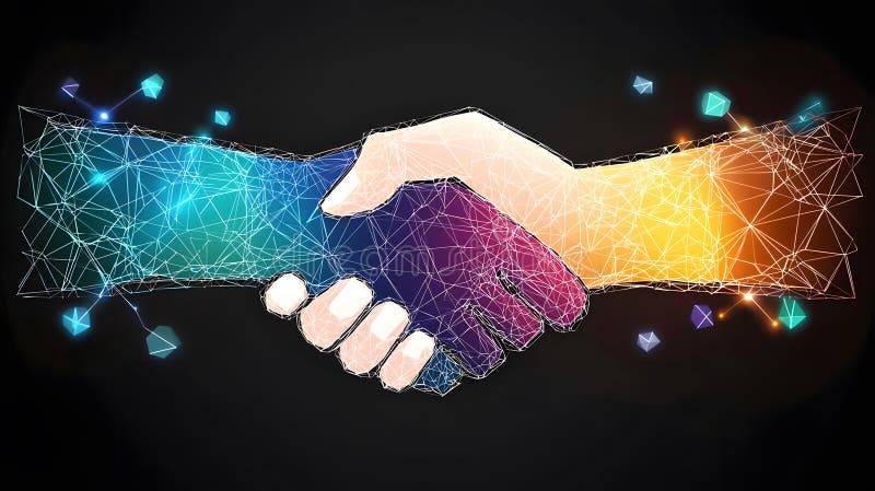 Digital Handshake Symbolizing Partnership and Unity Stock Illustration ...