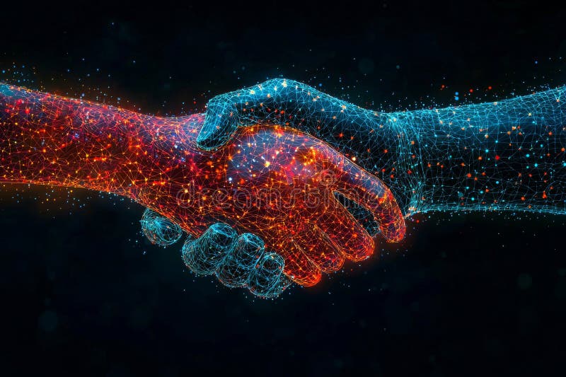 Digital Handshake Symbolizing Technology Partnership and Connection Stock Image - Image of ...