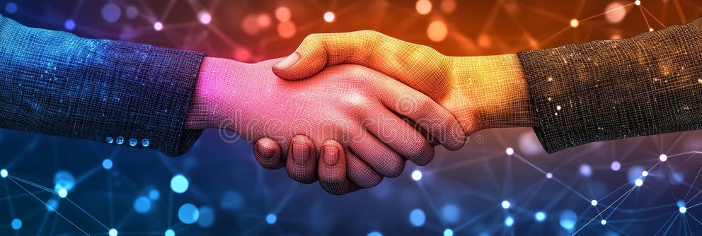 Digital Handshake on Technology Background Symbolizing Partnership ...