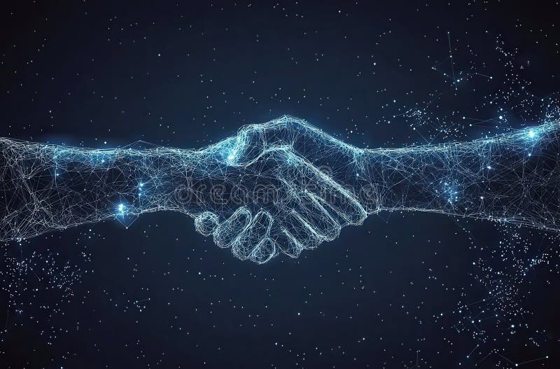 Digital Handshake between Two Abstract Hands in Blue and Orange ...