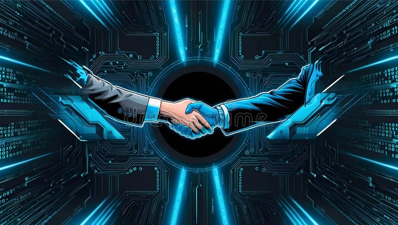 A Digital Handshake between Two Figures Stock Illustration - Illustration of virtual, space ...