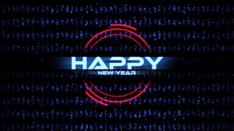 Digital Happy New Year Text on Computer Screen with HUD Elements Stock ...