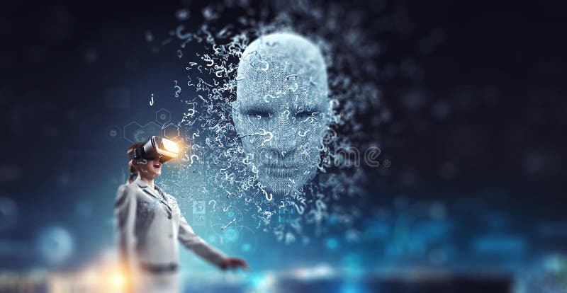 Digital Head, Artificial Intelligence and Virtual Reality. Mixed Media ...