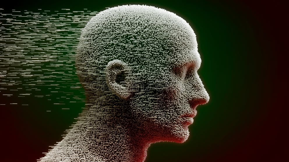 Digital Head Dissolving into Data Stream: Artificial Intelligence Concept Stock Image - Image of ...
