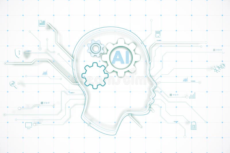 Digital Head Silhouette with AI Gear Icons and Network Connections on ...