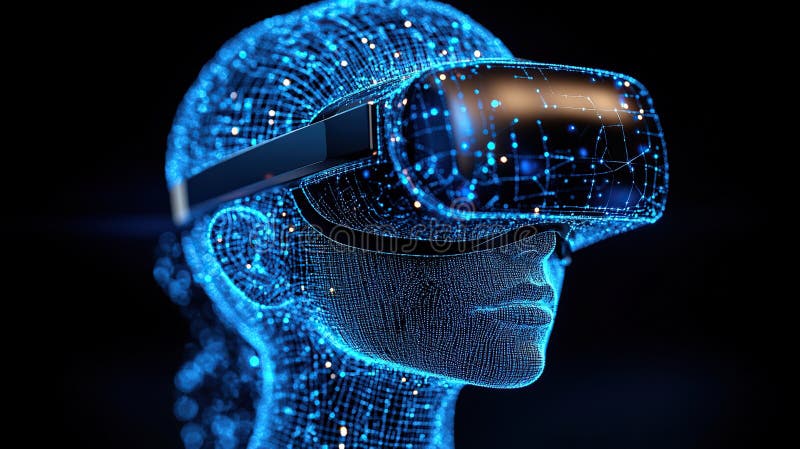 Digital Head VR Headset Exploring Network Futuristic Tech Stock ...