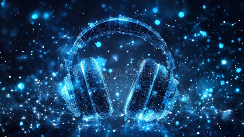 Digital Headphones Abstract Tech Background Audio Design Connected Dots ...